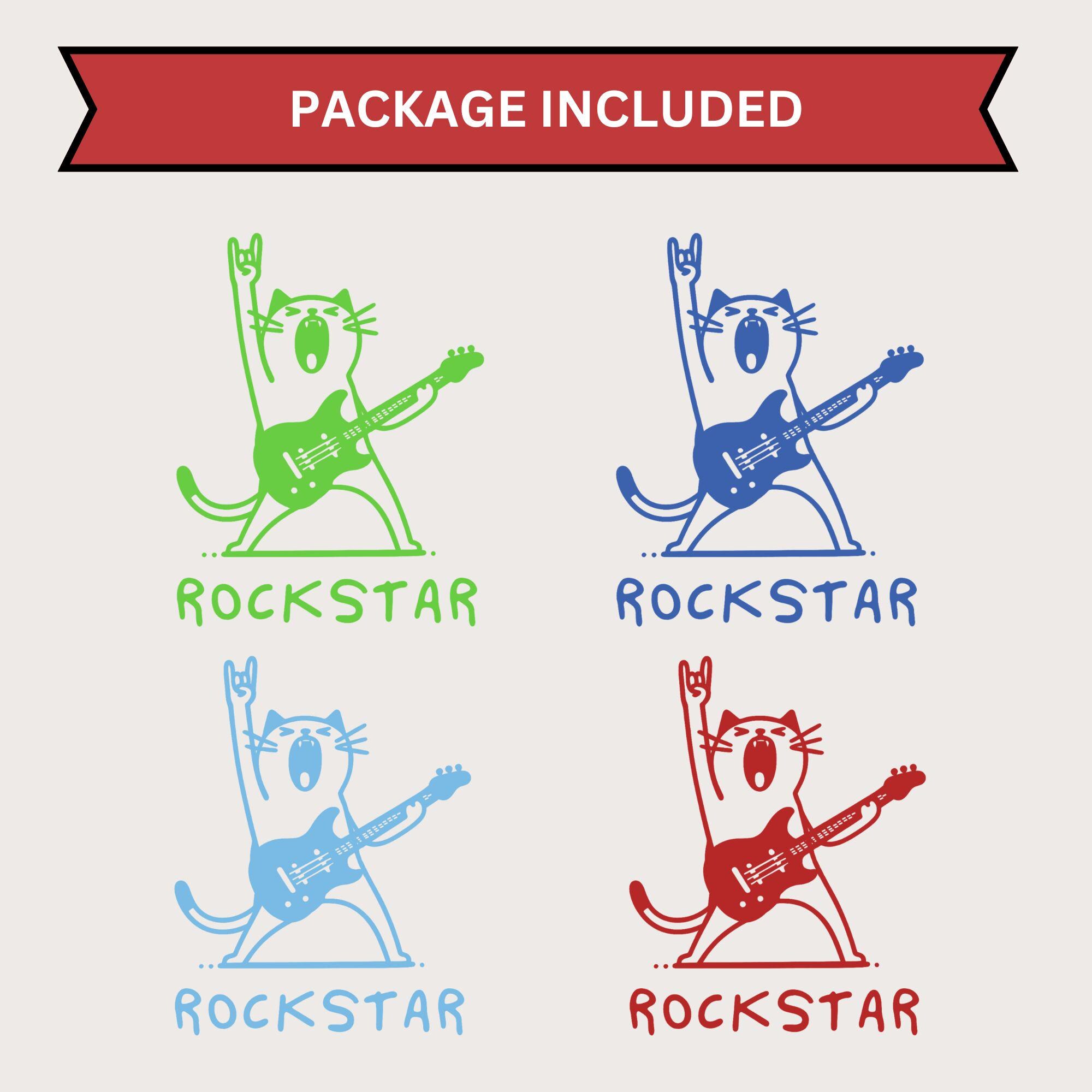 Rockstar Cat SVG PNG Bundle | Guitar Playing Cat Clipart Shirts Mugs ...