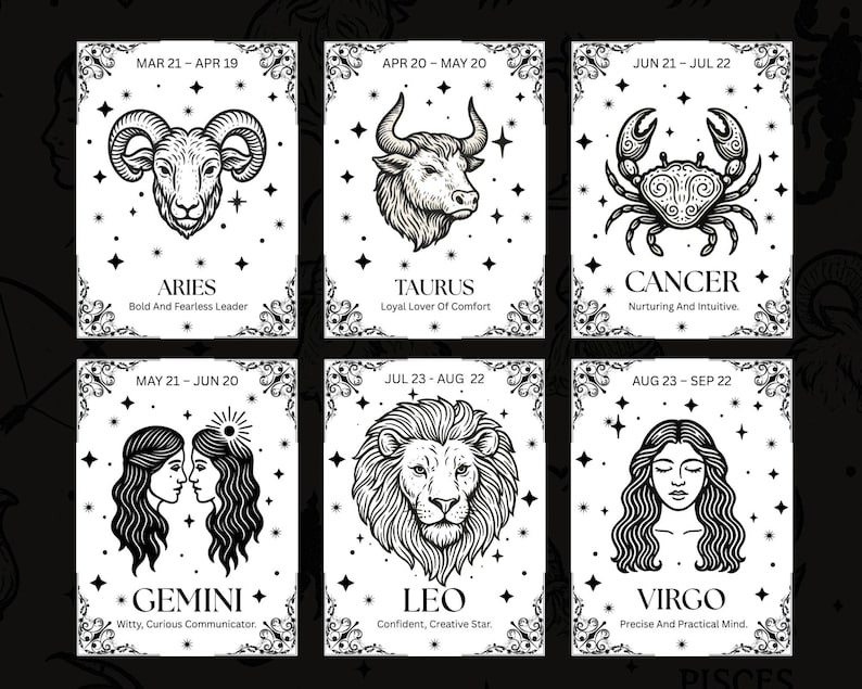 Zodiac Cards SVG Bundle: Astrology Printable Art (canva Template ...