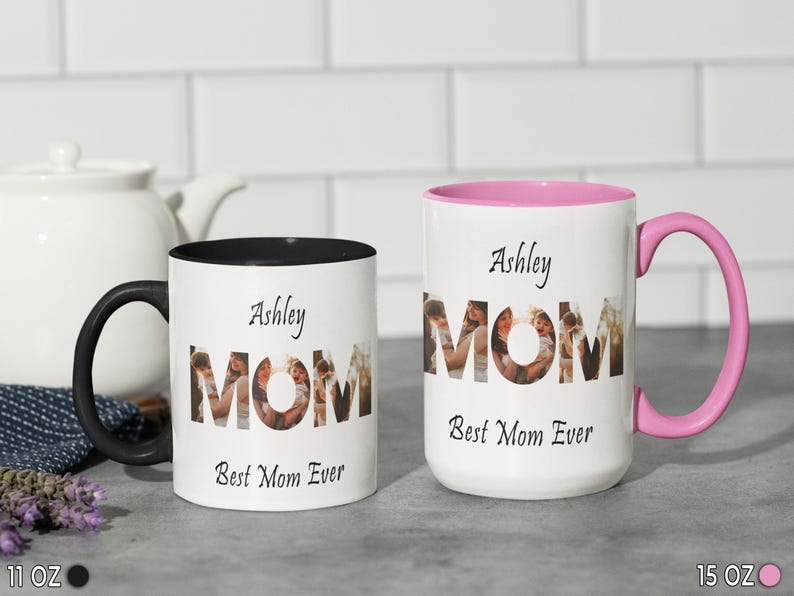 Photo Collage MOM Name Mug With 3 Pictures, Personalized Coffee Cup - Etsy