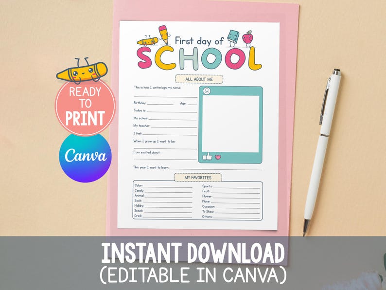 All About Me Editable, All About Me Printable First Day of School All ...
