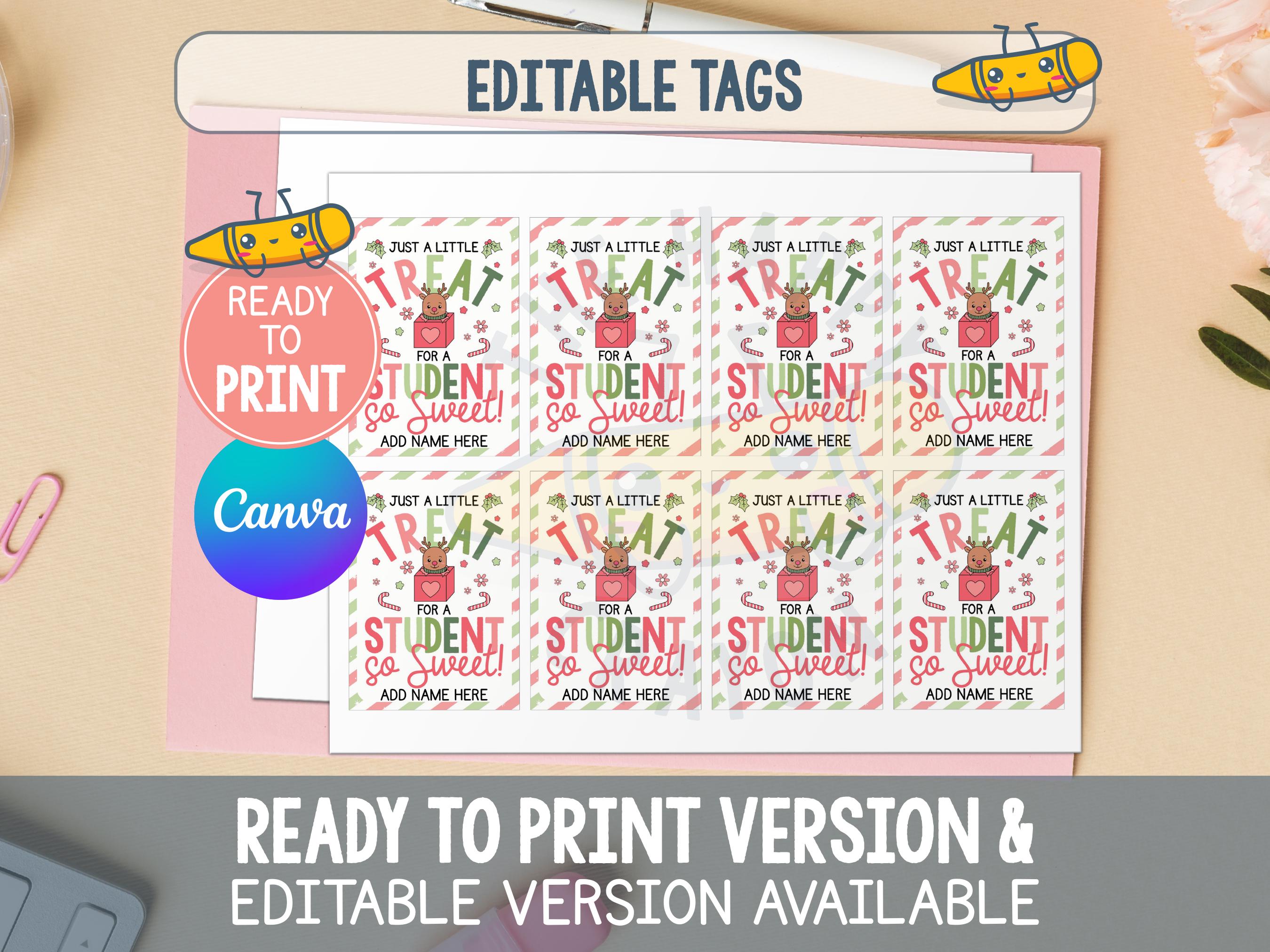 Christmas Student Gift Tag Editable, Class Christmas Treat Tag, Just a ...