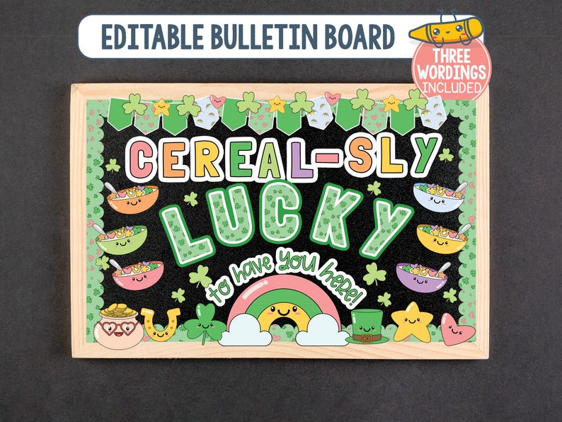 Cereal Bulletin Board Set Editable, Cereal-sly Lucky March Class Decor ...