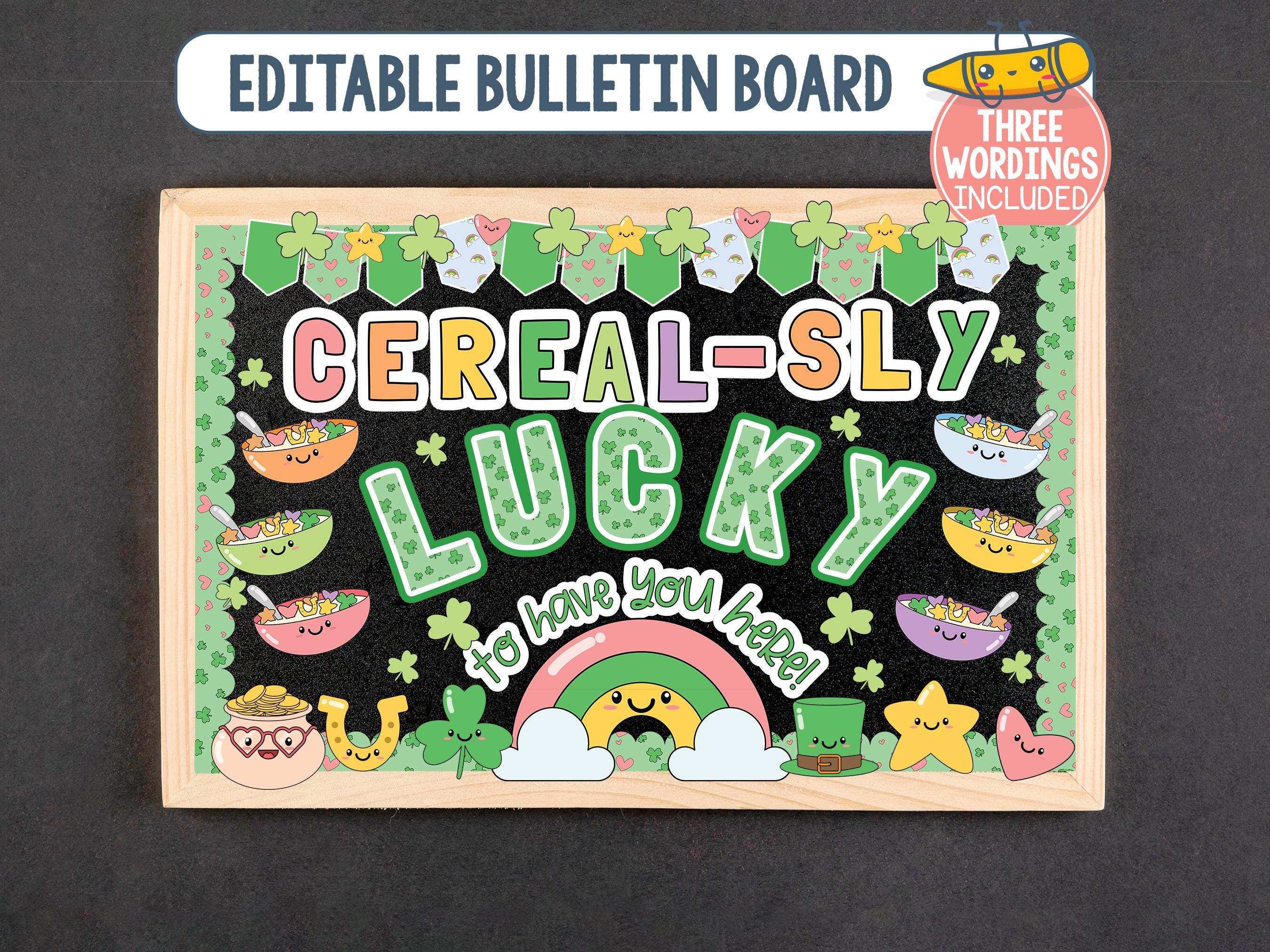 Cereal Bulletin Board Set Editable, Cereal-sly Lucky March Class Decor ...
