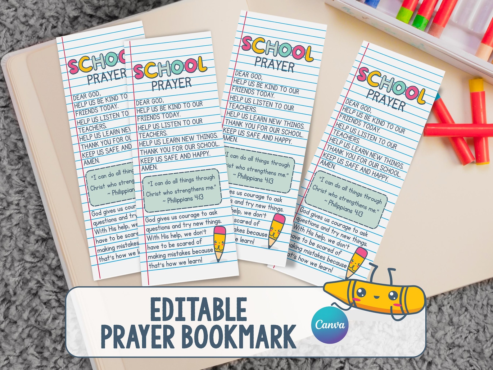 First Day of School Prayer Bookmark for Kids, Printable First Day ...