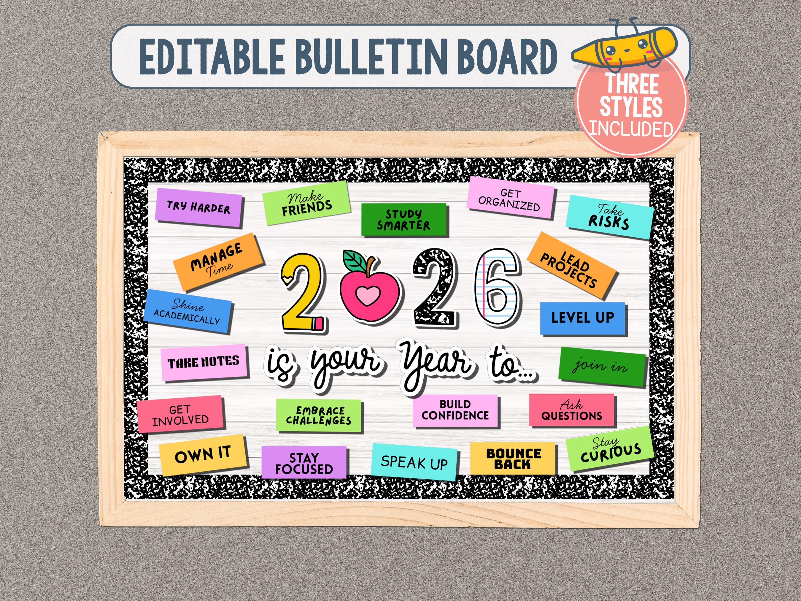 New Year Bulletin Board Kit, January Bulletin Board Ideas, Editable New ...