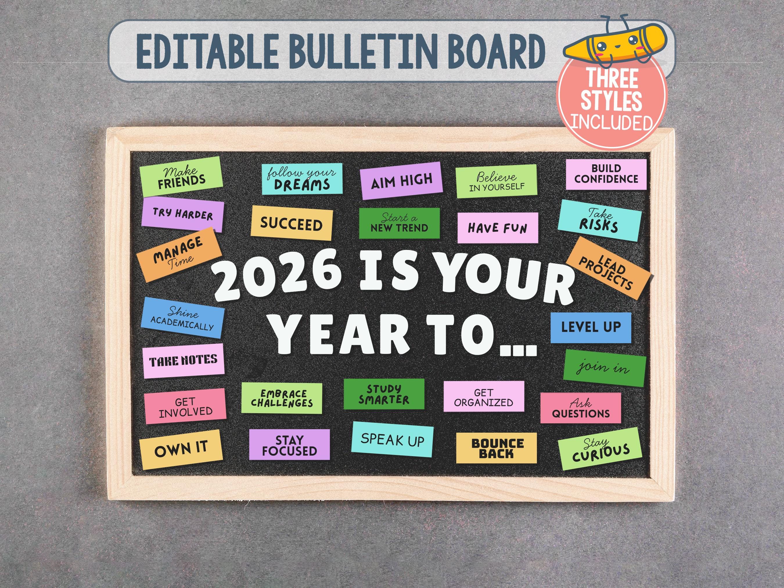 New Year Bulletin Board Kit, January Bulletin Board Ideas, Editable New ...