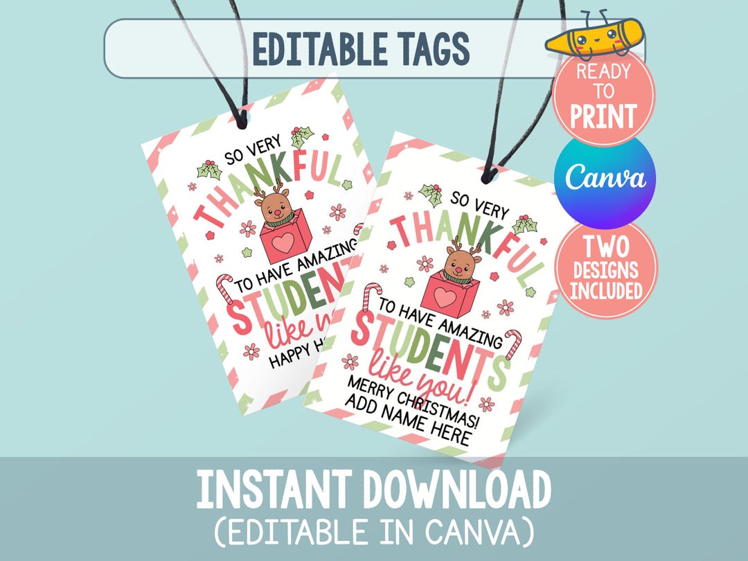 Christmas Student Gift Tag Editable, Class Christmas Treat Tag ...