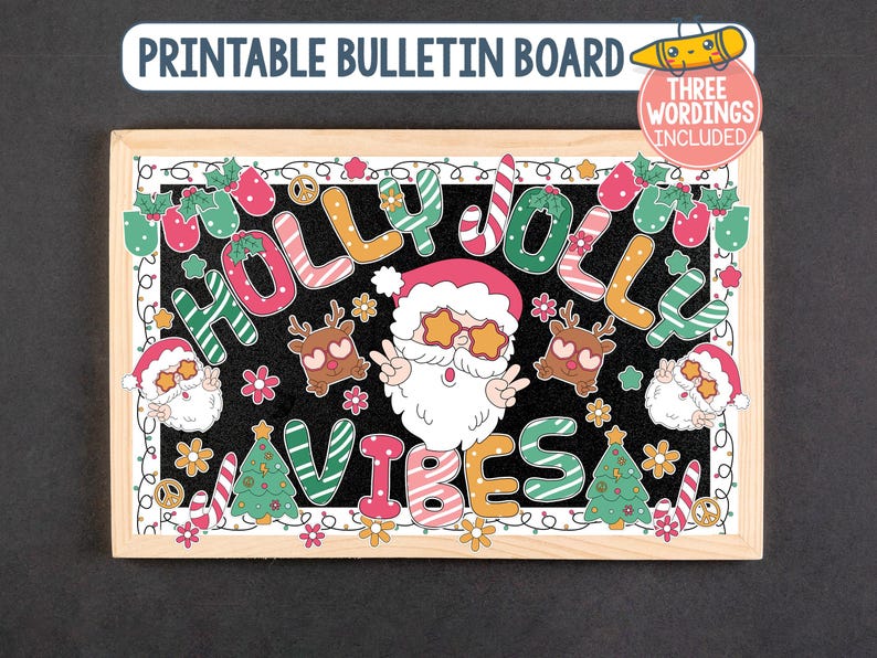 Holly Jolly Christmas Bulletin Board Kit Printable, Groovy Bulletin ...