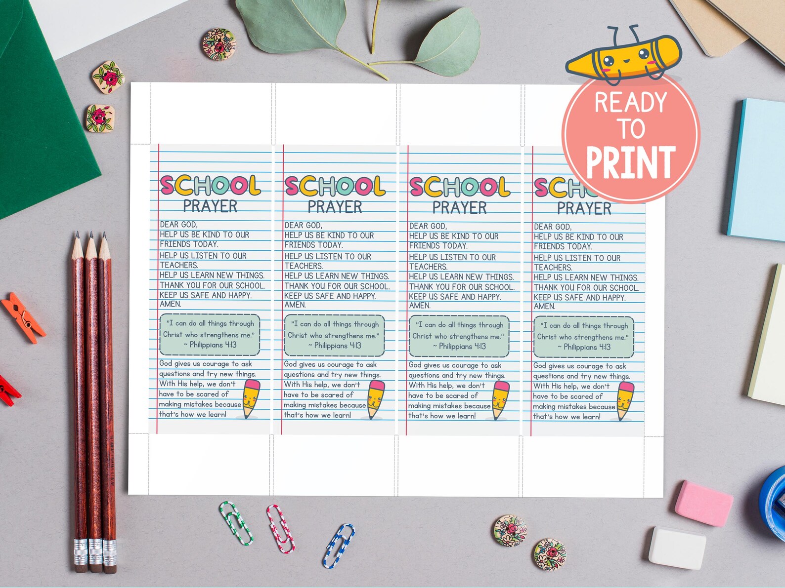 First Day of School Prayer Bookmark for Kids, Printable First Day ...