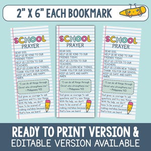 First Day of School Prayer Bookmark for Kids, Printable First Day ...