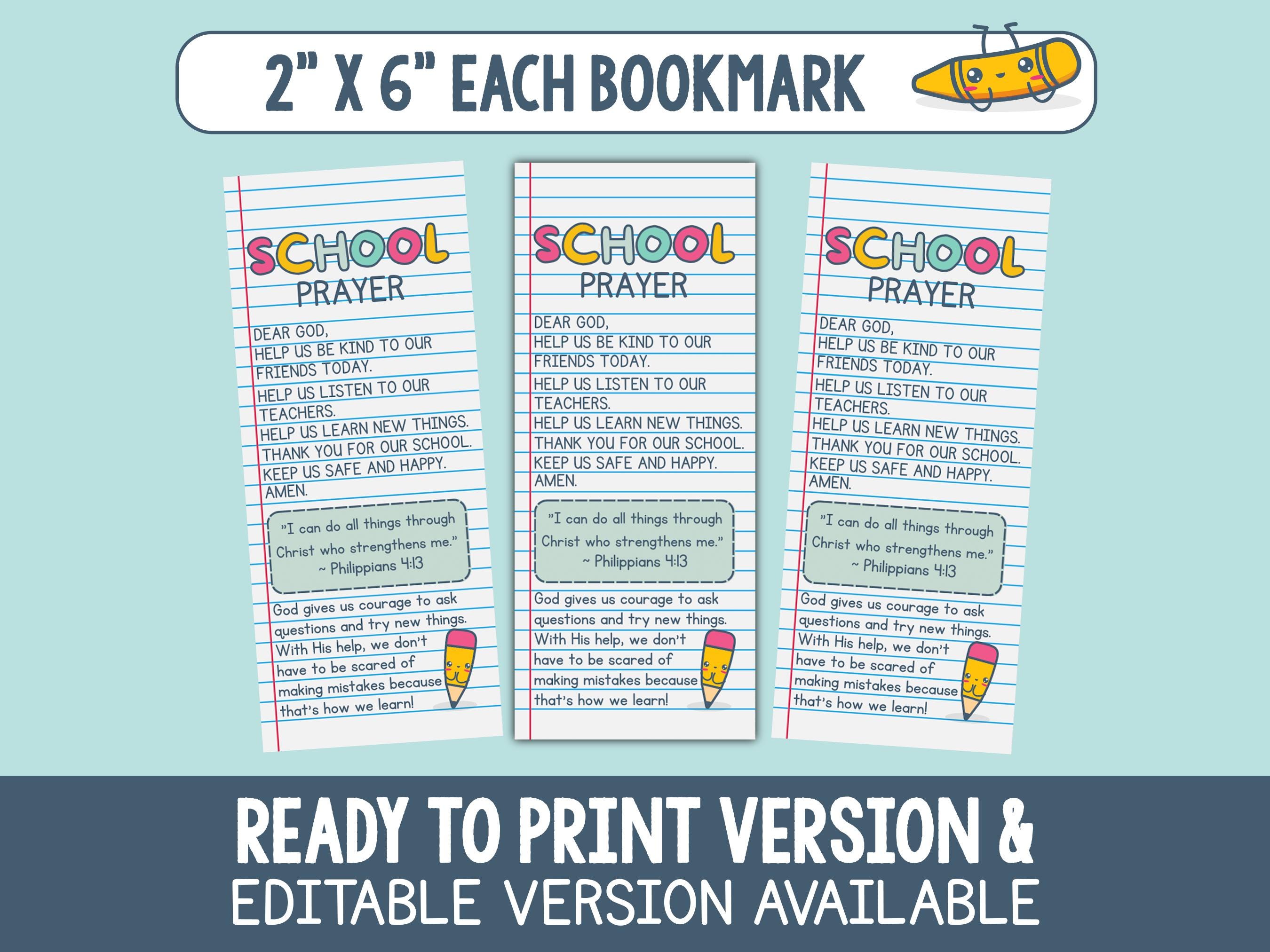First Day of School Prayer Bookmark for Kids, Printable First Day ...