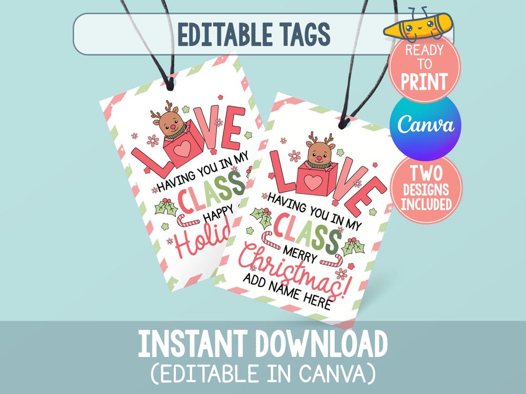 Christmas Student Gift Tag Editable, Class Christmas Gift Tag, Love ...