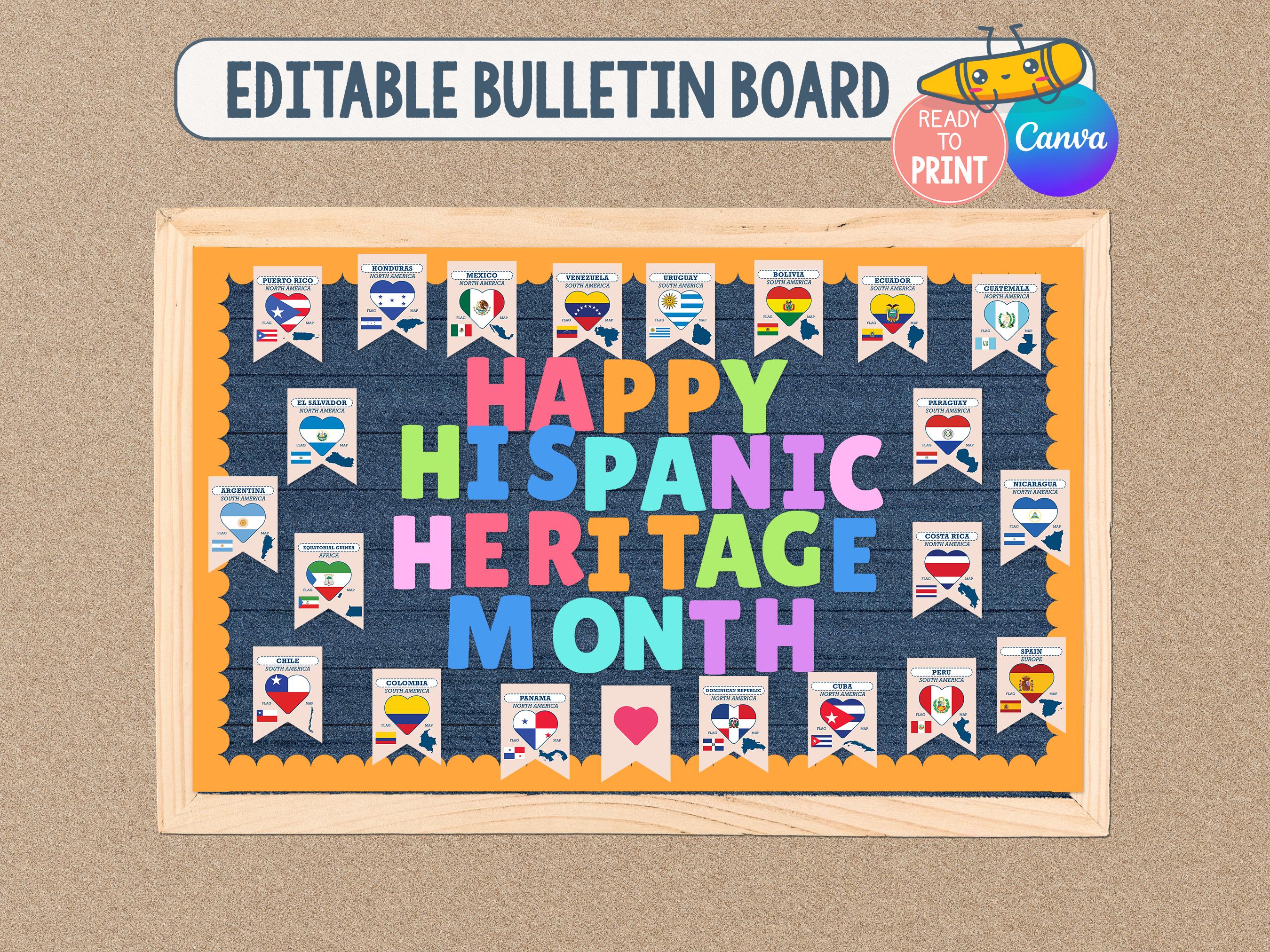 Hispanic Heritage Month Bulletin Board Kit, Printable Hispanic Heritage ...