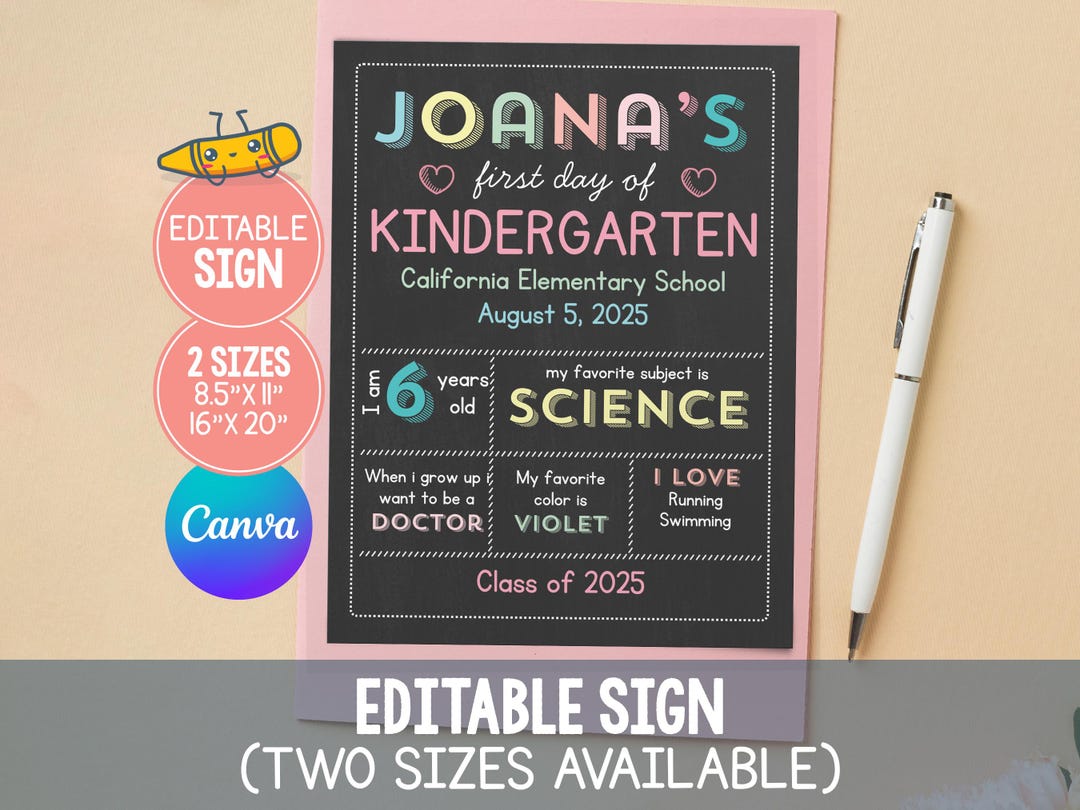 Editable First Day of School Sign Printable, Preschool Back to School ...