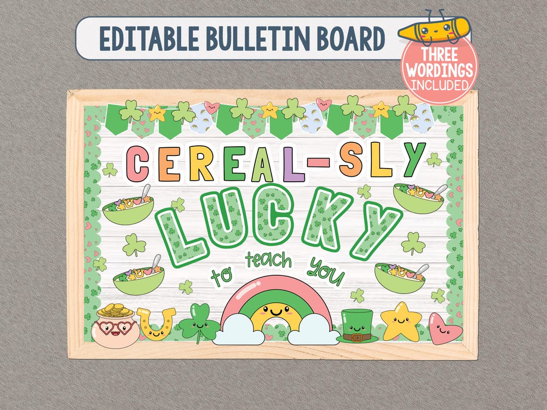 Cereal Bulletin Board Set Editable, Cereal-sly Lucky March Class Decor ...