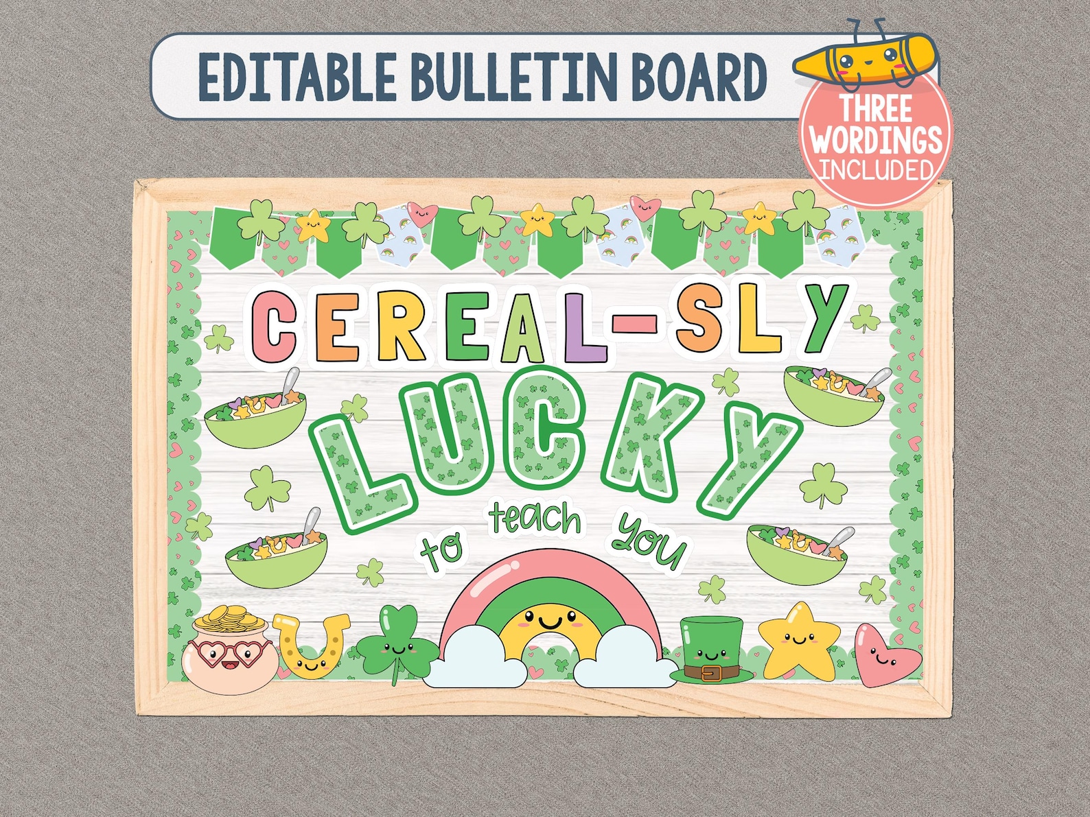 Cereal Bulletin Board Set Editable, Cereal-sly Lucky March Class Decor ...