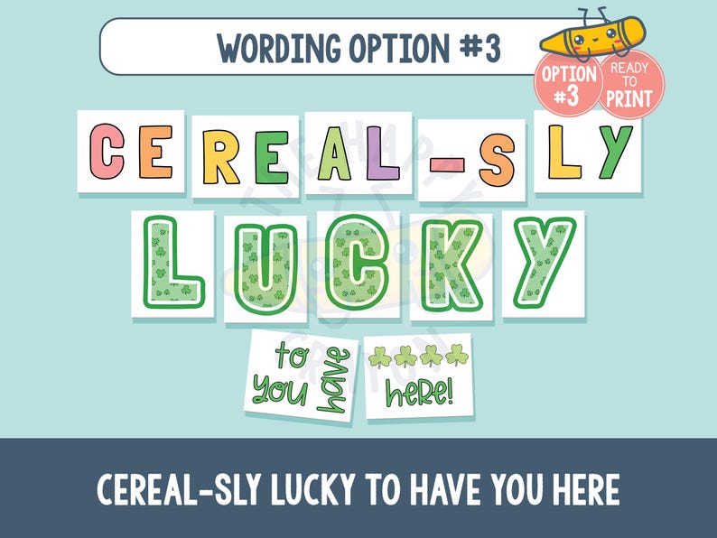 Cereal Bulletin Board Set Editable, Cereal-sly Lucky March Class Decor ...