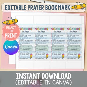 First Day of School Prayer Bookmark for Kids, Printable First Day ...
