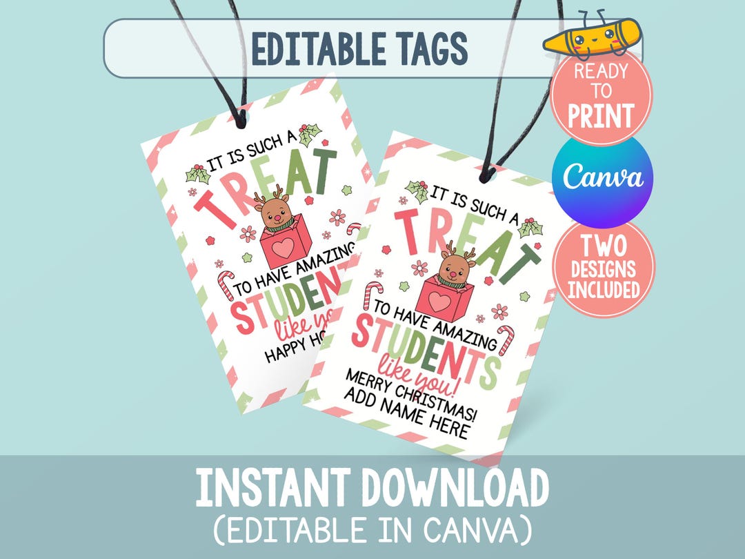 Christmas Student Treat Tag Editable, Class Christmas Treat Tag, Its ...