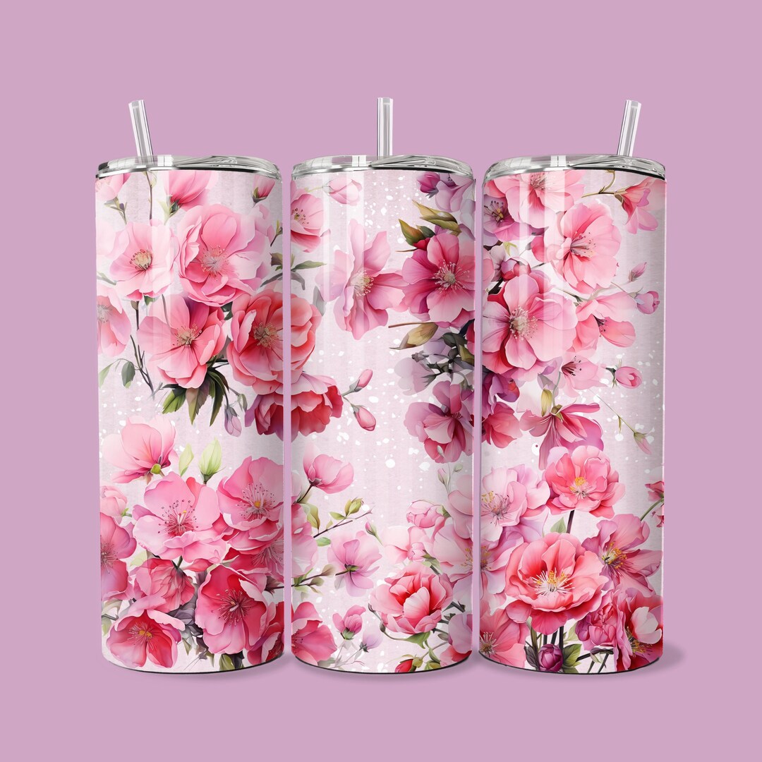 Pink Floral Tumbler Wrap Watercolor Flower PNG 20 Oz Skinny Tumbler ...