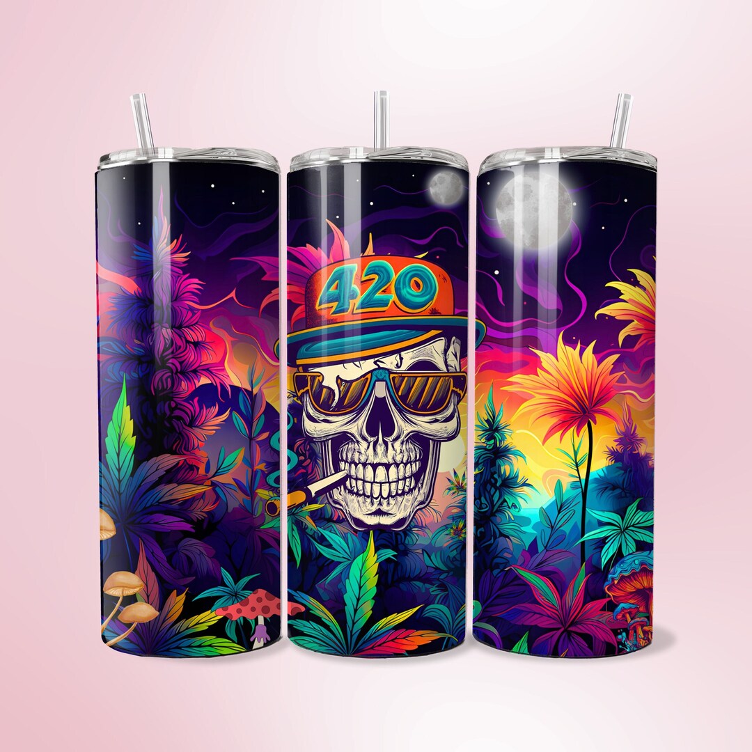 Psychedelic 420 Weed Tumbler Wrap PNG Skeleton PNG Mushroom PNG Tumbler ...