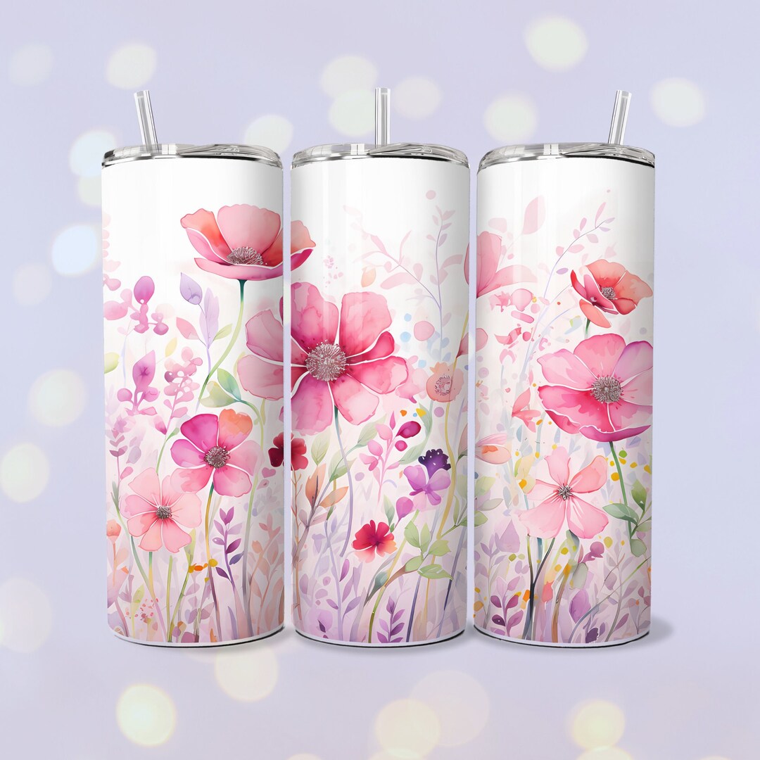 Pink Wildflower Tumbler Wrap PNG 20oz Straight Skinny Tumbler ...