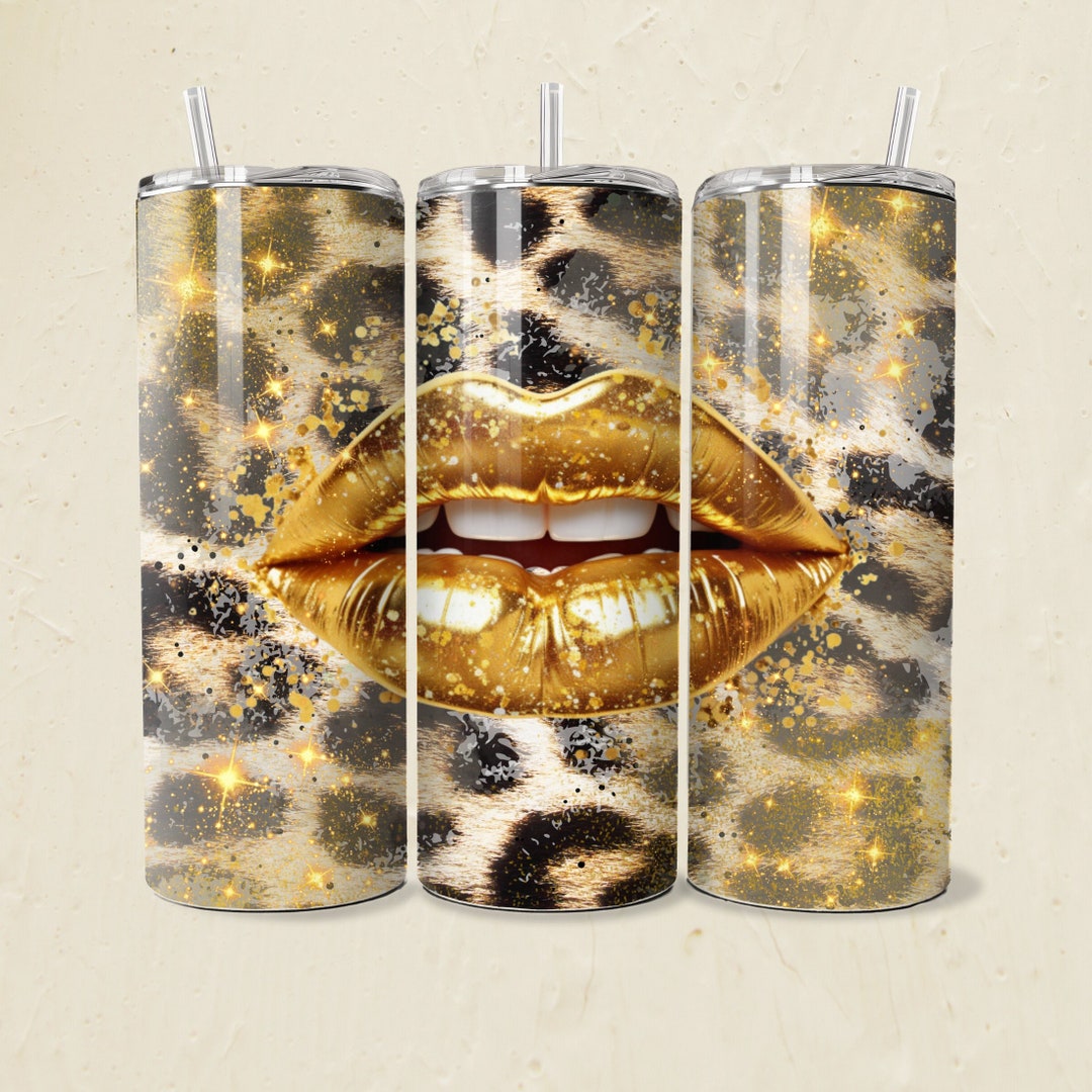 Gold Glitter Lips Tumbler Wrap Lips PNG 20oz Straight Skinny Tumbler ...