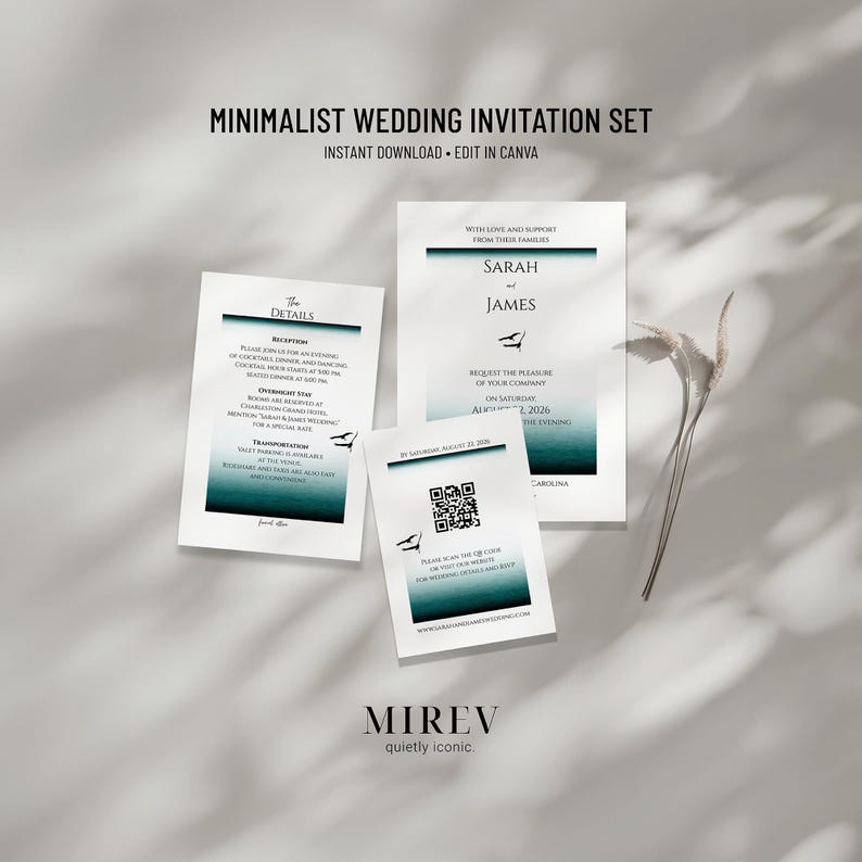Minimalist Modern Wedding Invitation Template | Editable Canva Invite ...