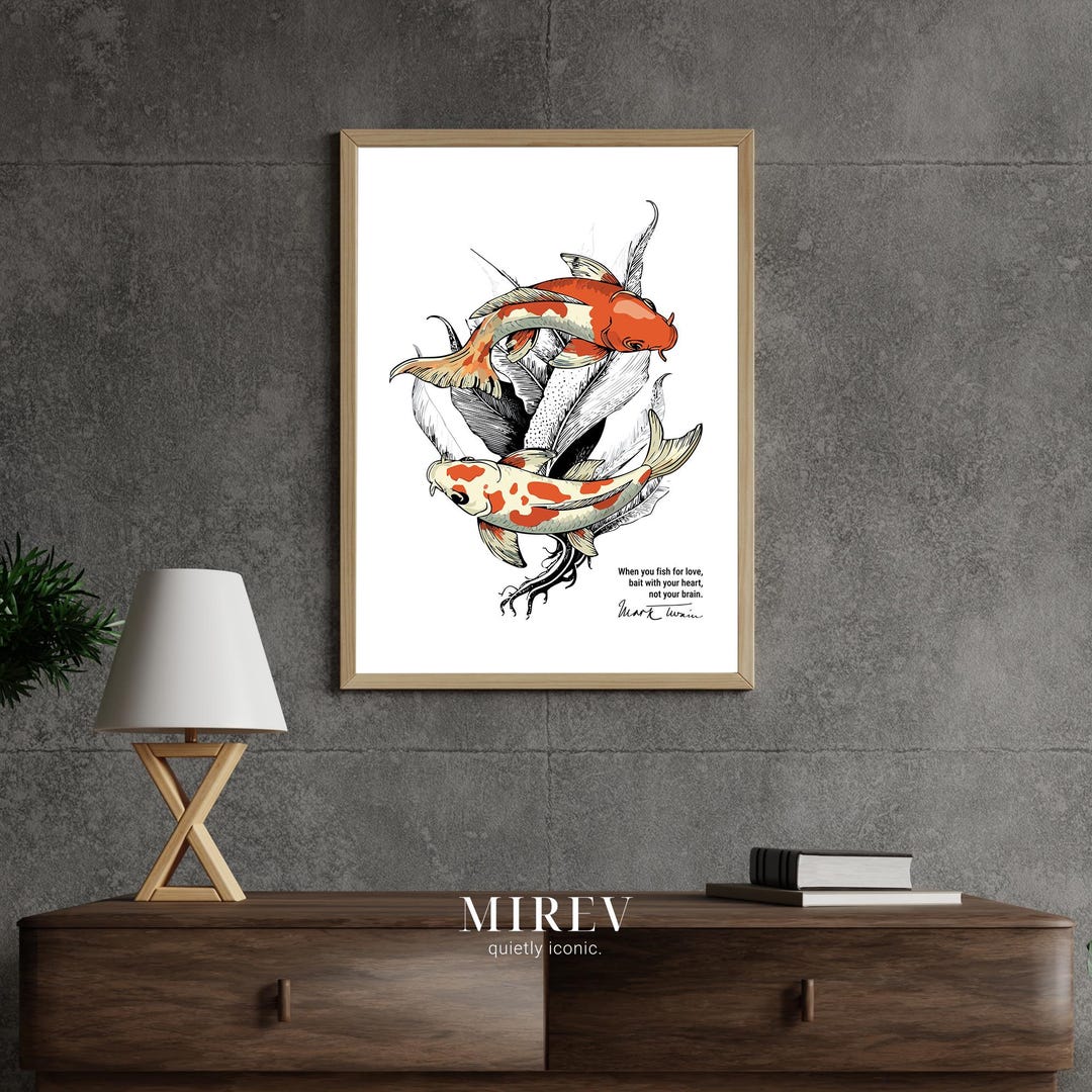 Koi Fish Art Print – Mark Twain Quote, Inspirational Fishing Wall Decor ...