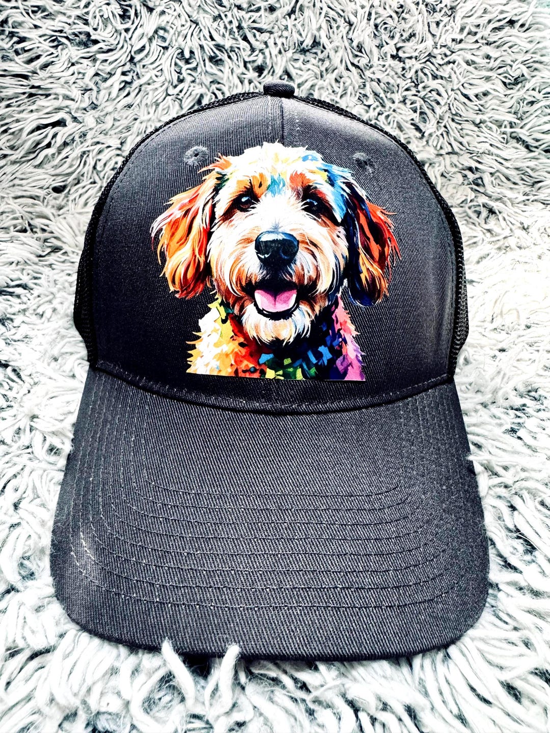 Colorful Doodle Black Snapback Hat, Goldendoodle Apparel, Dog Hat, Dog ...