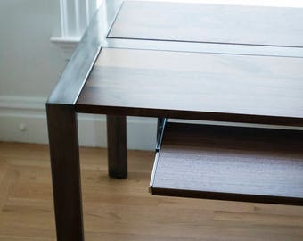 Walnut Desk With Keyboard Trays Steel Frame Custom | Etsy