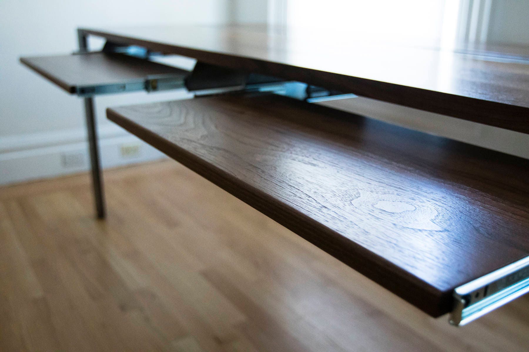 Walnut Desk With Keyboard Trays, Steel Frame, Custom, 'zeeva' Series ...