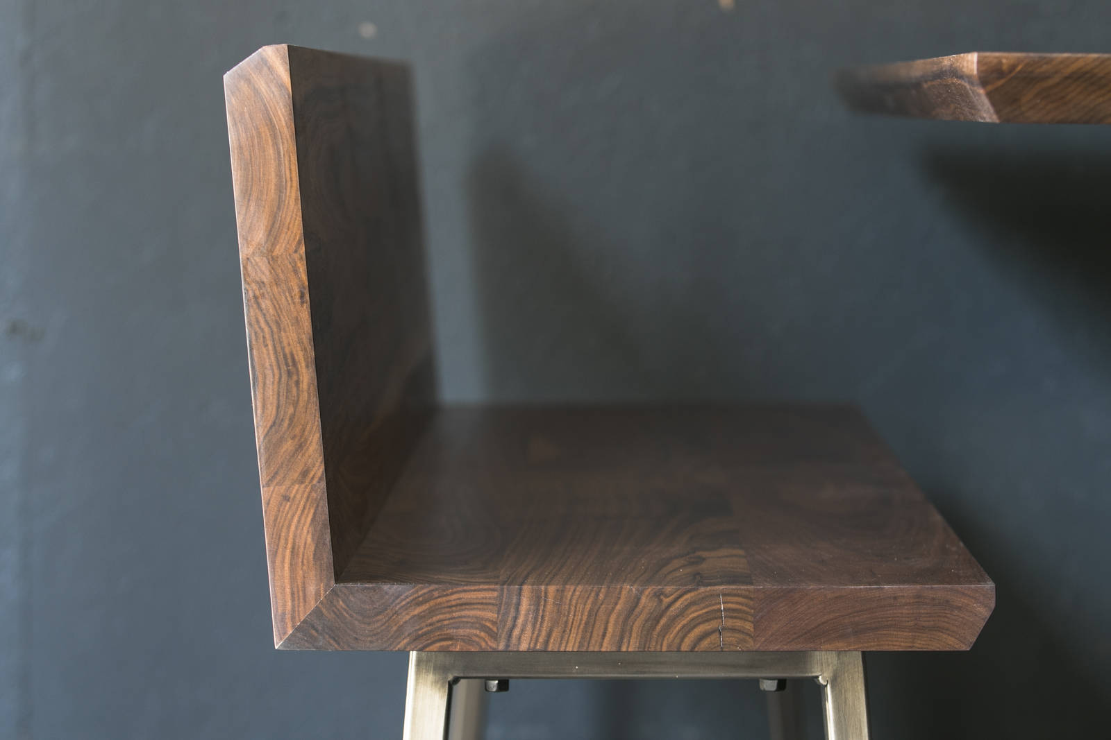 Clear-walnut Beveled Edge Dining Table and Bench Set, Steel Trapezoid ...