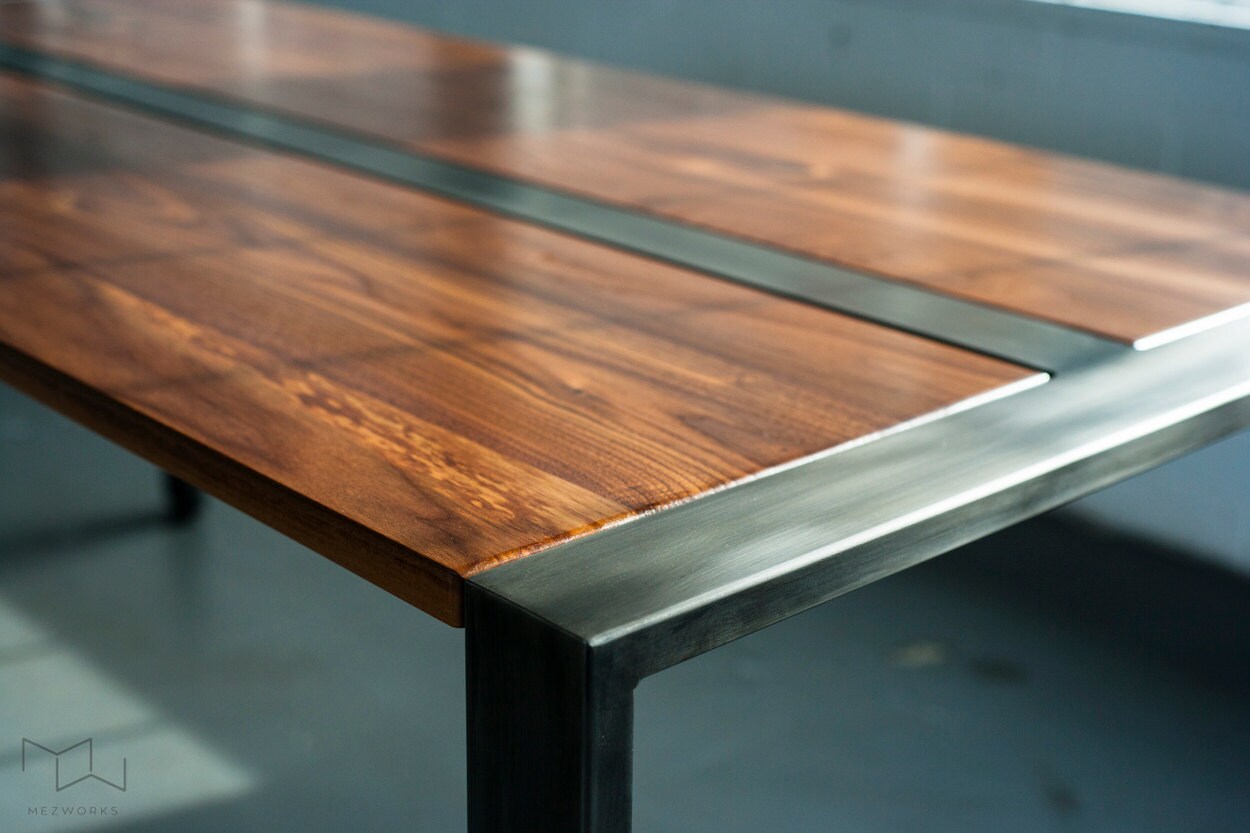 Walnut Desk or Dining Table, Steel Frame, Custom, 'zeeva' Series ...