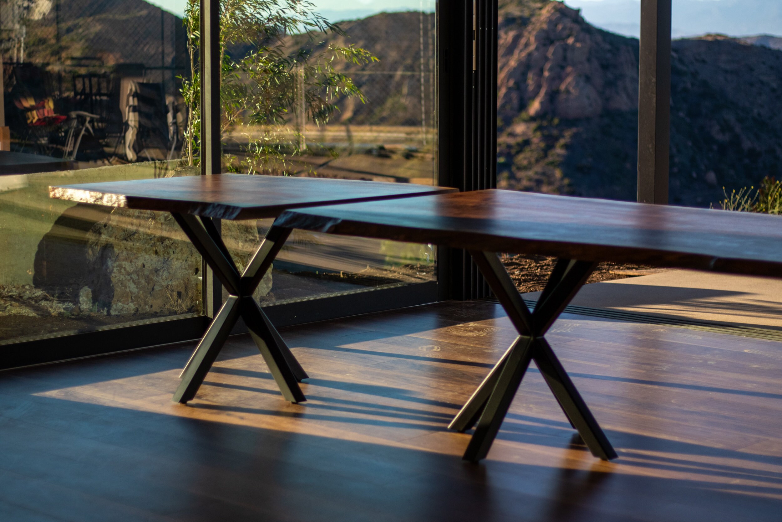 Live Edge Walnut 'NORTHSTAR' Dining Table, Set of Mini Pedestal Bases ...