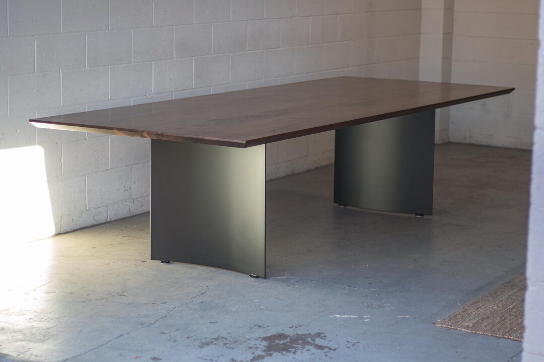 Walnut 'LUX' Dining Table, Curved Plate Steel Legs, for Custom Order ...