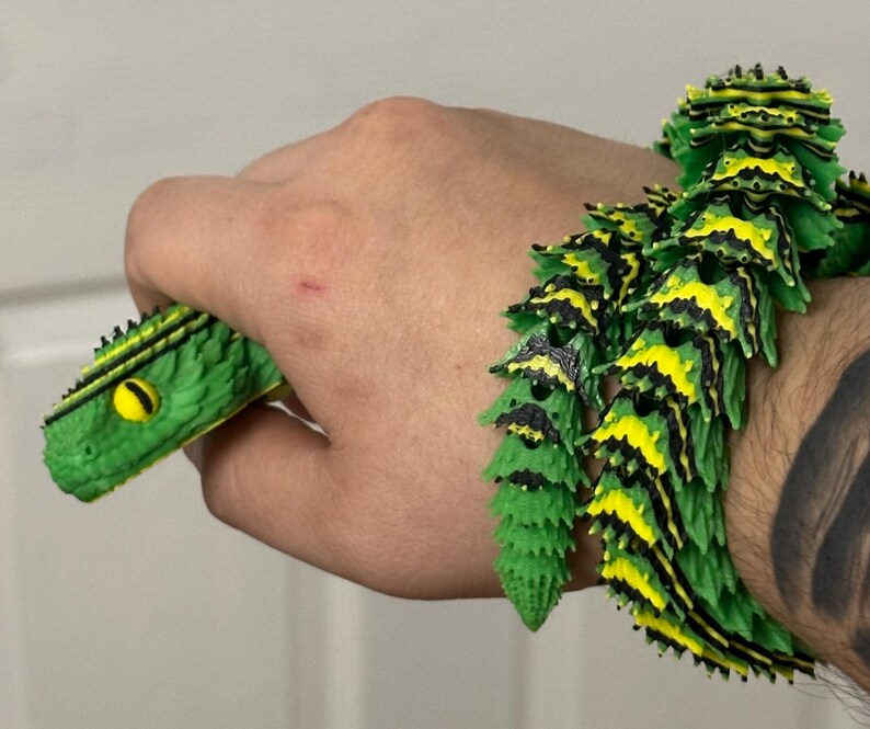 22 Inches Articulating Spiny Viper Snake Model - Green & Yellow Reptile ...