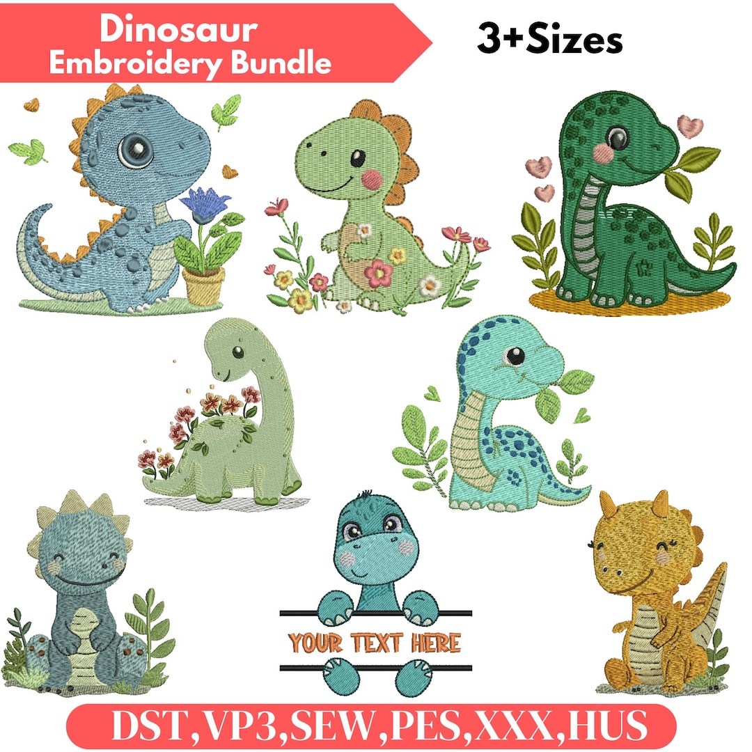 Mini Dinosaurs Machine Embroidery Design, Cute Dinosaurs Embroidery ...