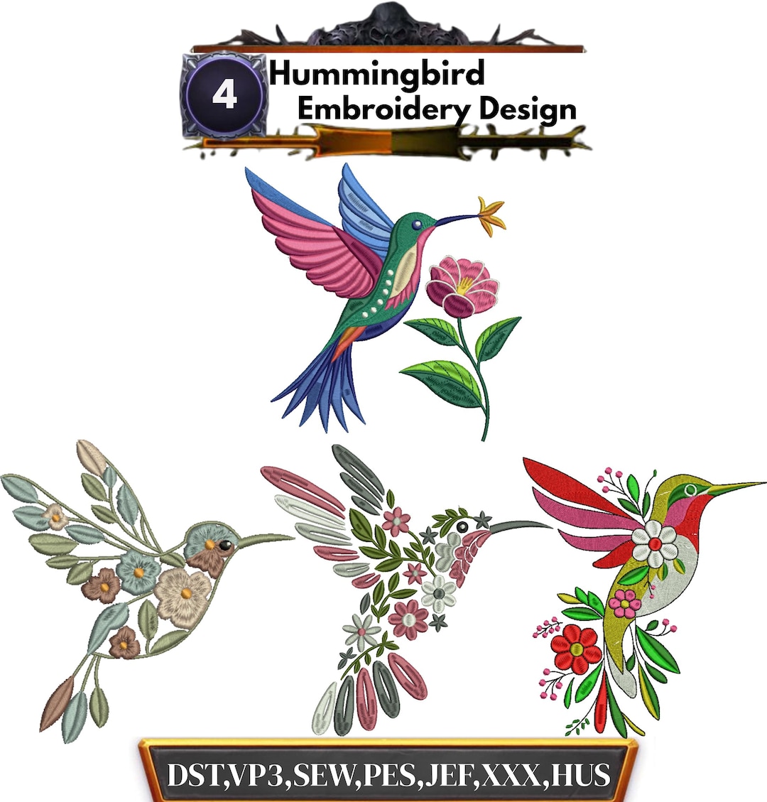 Hummingbird Embroidery Design Bundle | Floral Hummingbird Machine ...