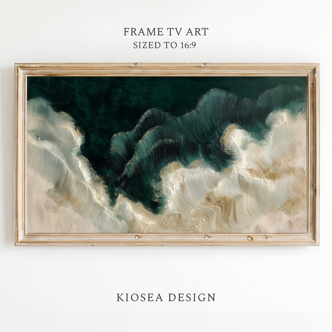 Frame TV Art Emerald Green Abstract, Textured 3D Impasto Oil Painting ...