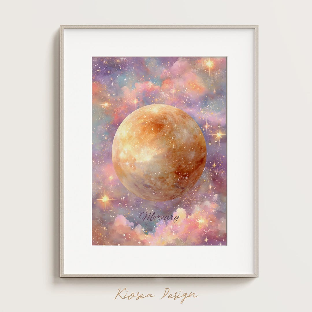 Mercury Planet Poster, Magical Watercolor Wall Art, Space Themed ...
