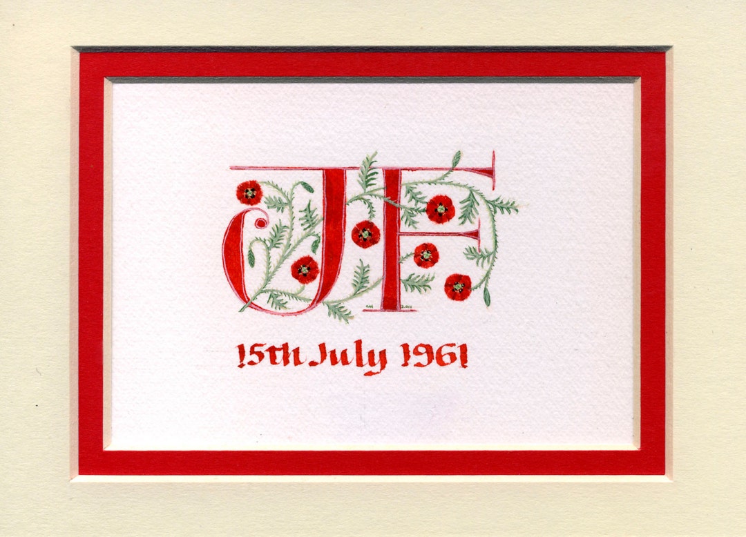 Double Initials Painting With Poppies Handmade Wedding Anniversary Gift ...