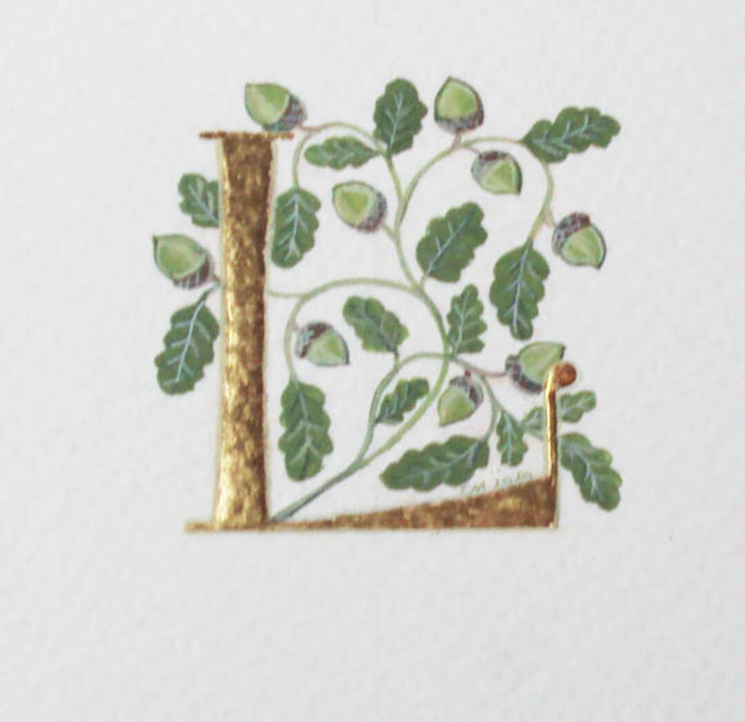 23c Gold Leaf Letter L Handpainted With Oak Leaves and Acorns Custom ...