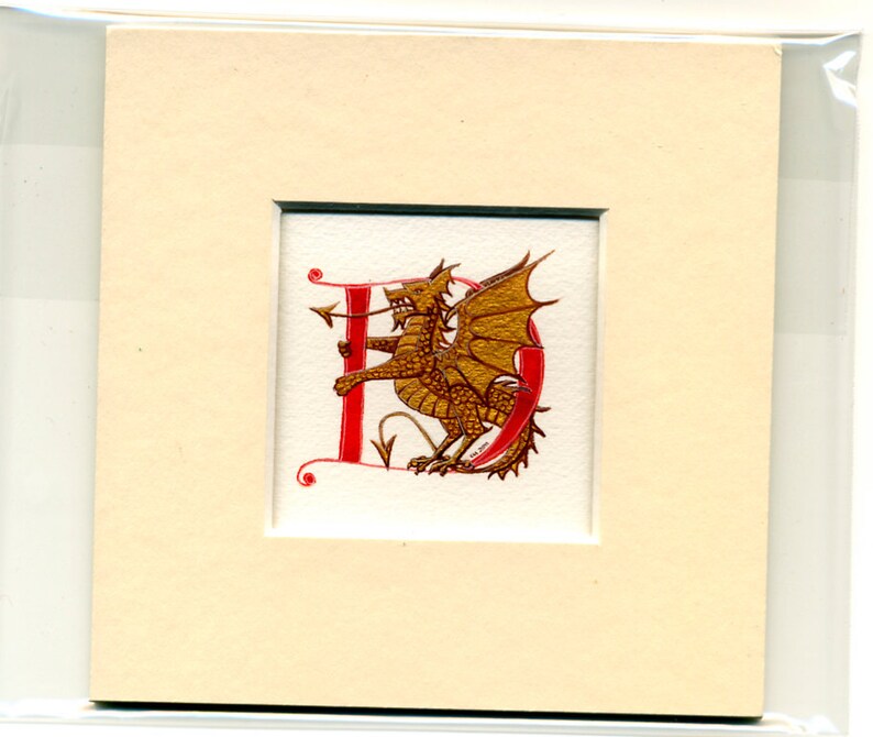 Initial Letter 'D' in Red With a Gold Dragon Fantasy Animal Mythical ...