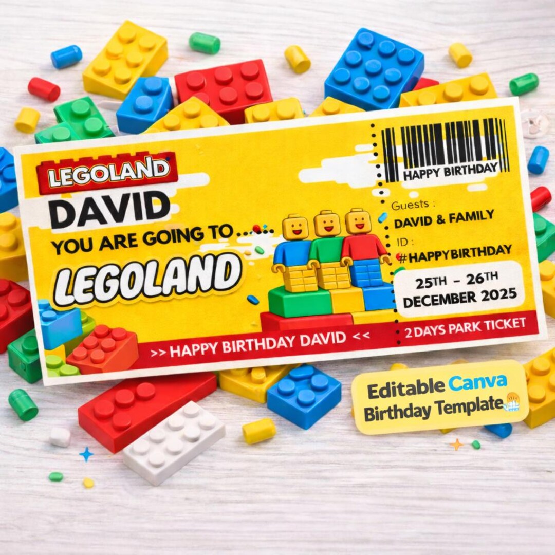 Editable Legoland Birthday Ticket Printable | Kids Birthday Surprise ...