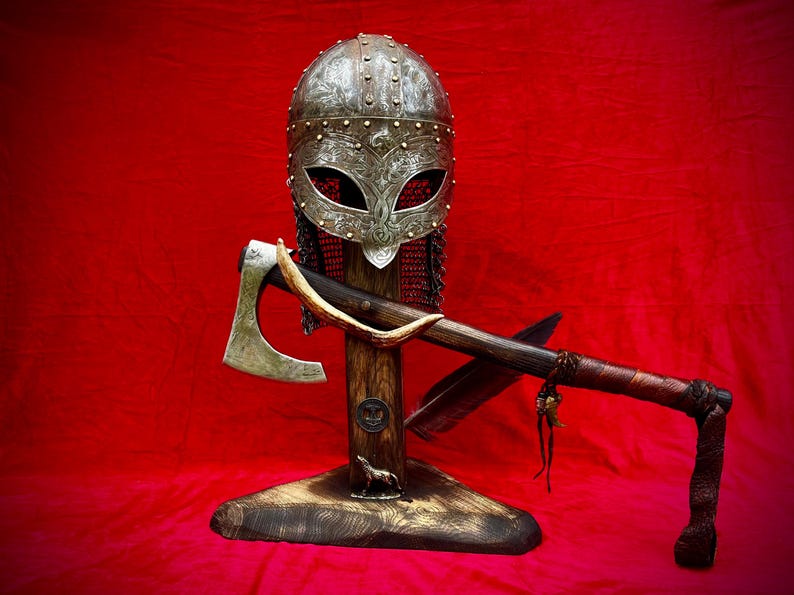 Viking Helmet & Axe on Yggdrasil Oak | Norse Mythology Collector Item ...