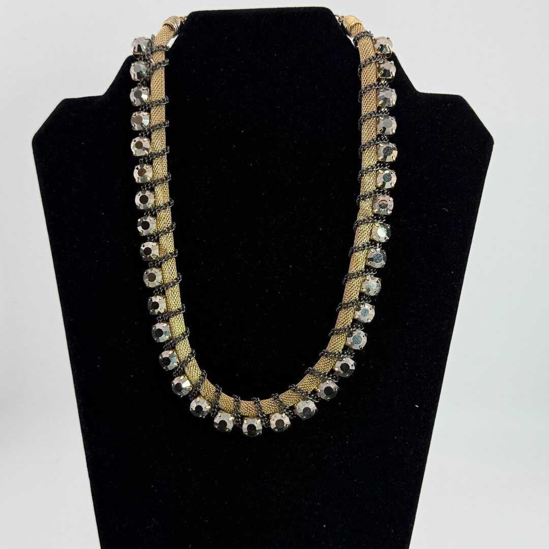 Signed Chunky Gold Tone Steve Madden Mesh Necklace W/metallic Accents ...