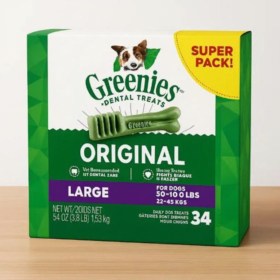 Greenies Large Dental Dog Treats – Natural Original Chicken Flavor, 34 ...