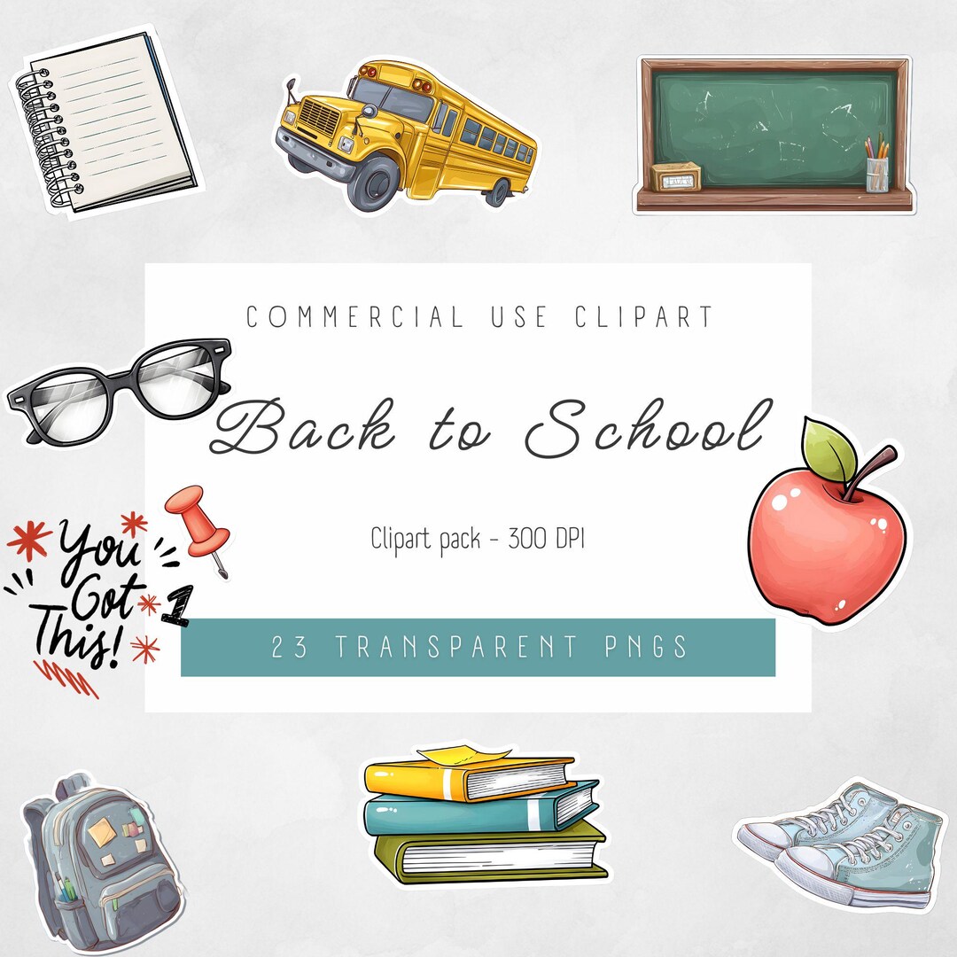 Back to School Clipart, 23 Transparent PNG Stickers With White Outline ...