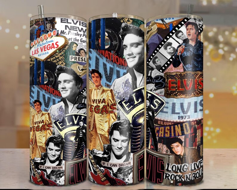 Elvis Presley Design 20 Oz Tumbler Wrap PNG SVG | Vintage Rock & Roll ...